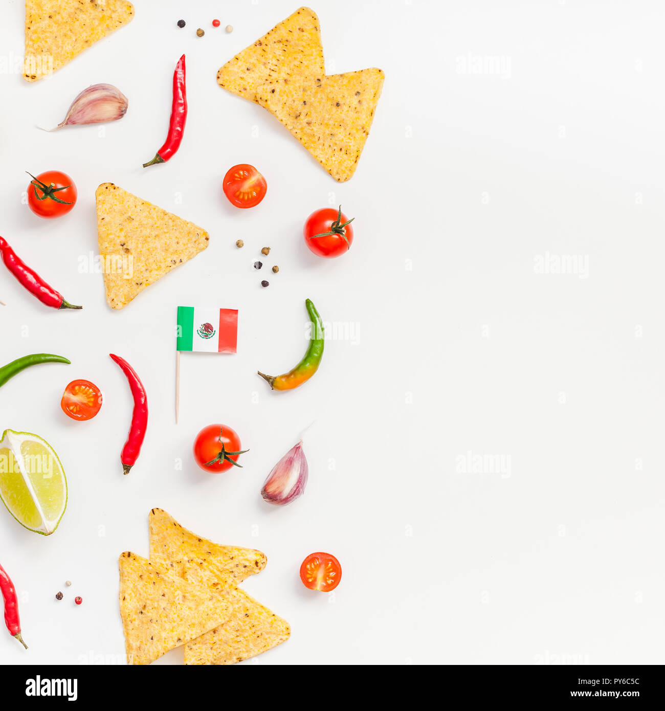 Creative Top view flat lay of fresh mexican food ingredients with ...