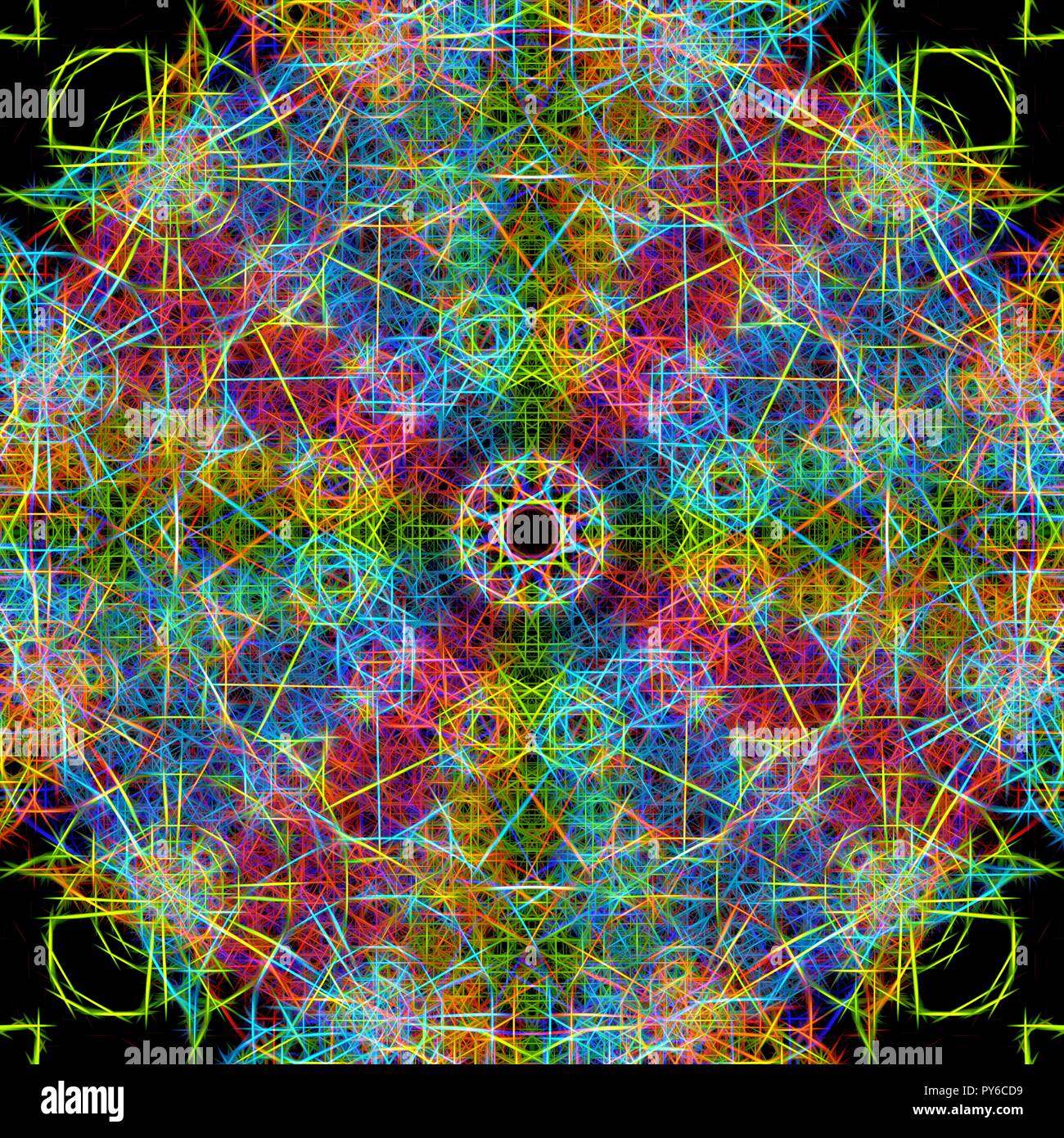 A colorful and vivid image with abstract Sacred Geometry. A psychedelic ...