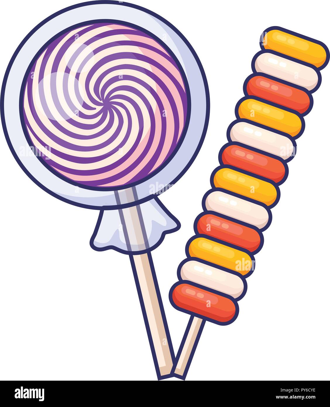 sweet lollipop and candy stick over white background, colorful design ...