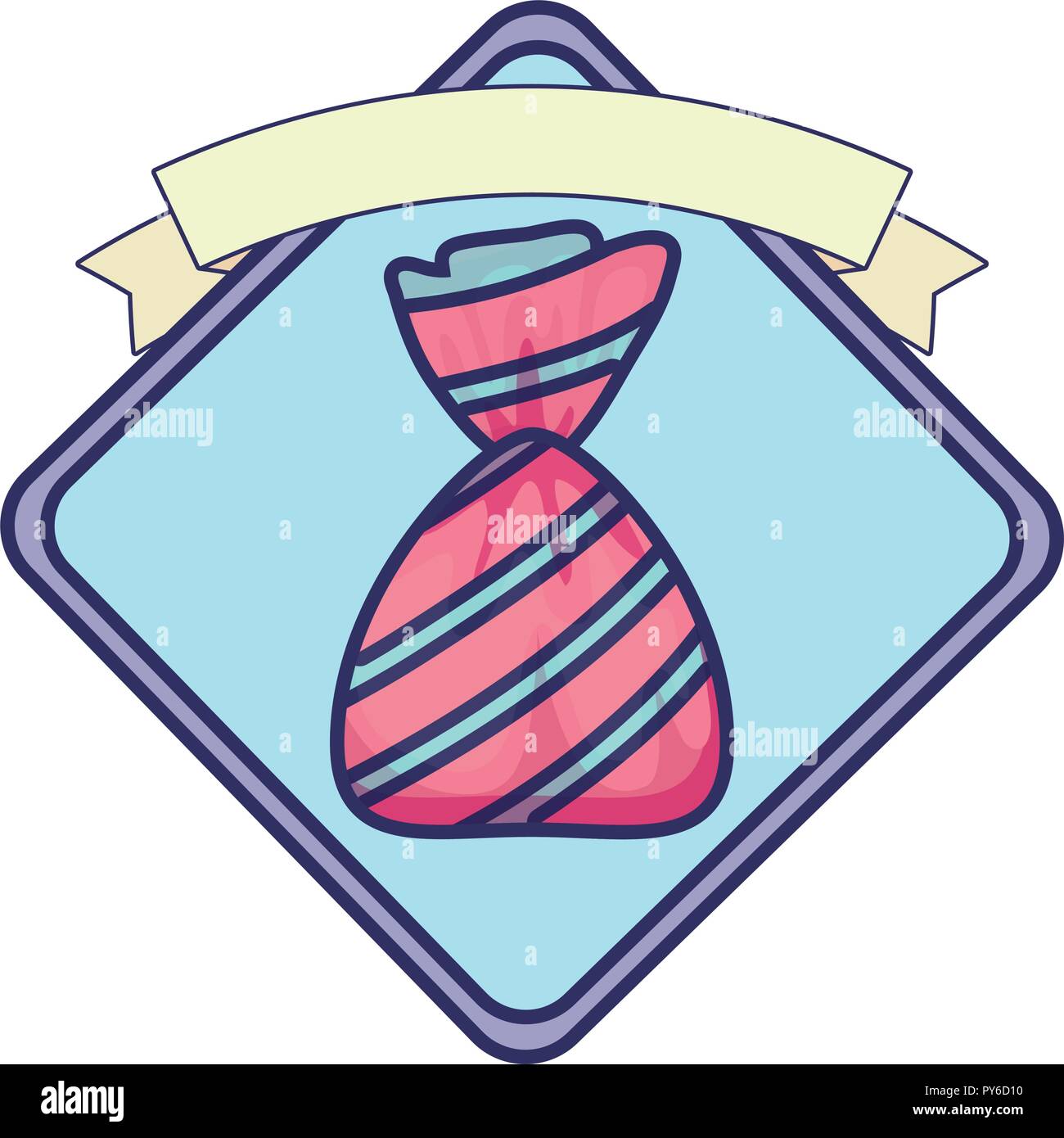 emblem with candy bag icon over background, vector illustration Stock ...