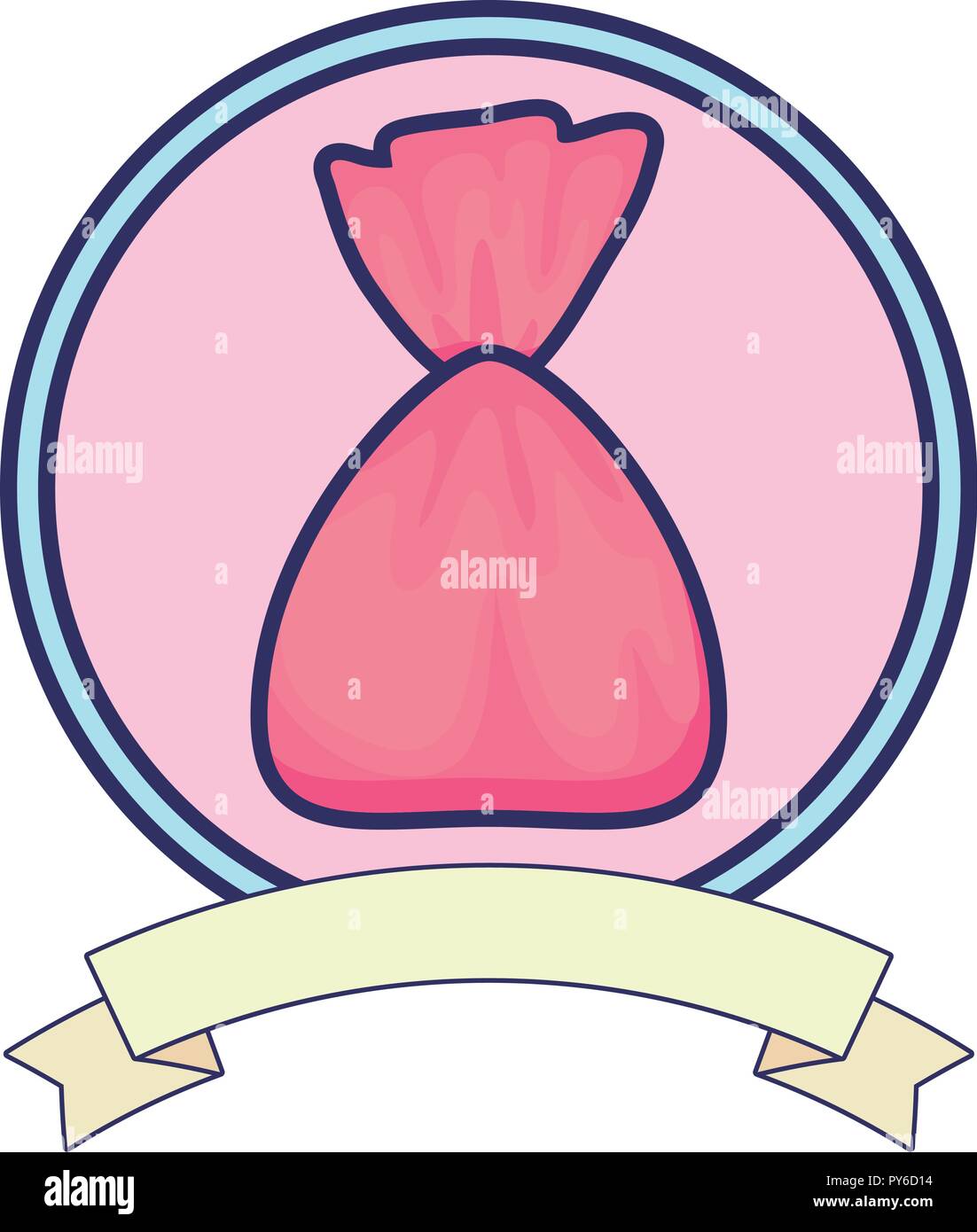 emblem with candy bag icon over background, vector illustration Stock ...