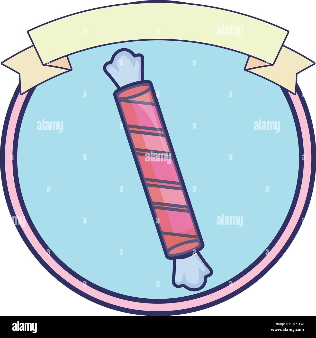 emblem with candy stick icon over white background, colorful design ...