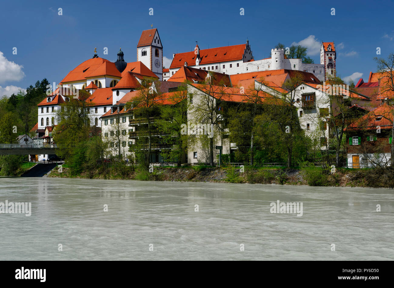 Füssen: Hohes Schloss (High Castle) and Monastery of St. Mang (left ...