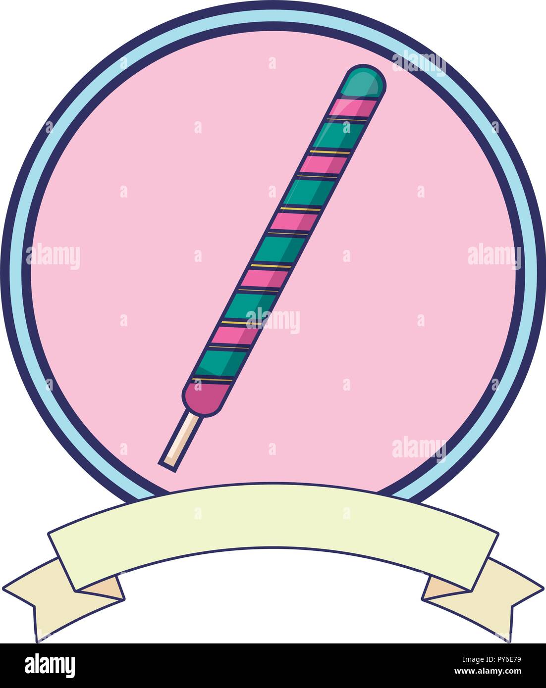 emblem with candy stick icon over white background, vector illustration ...