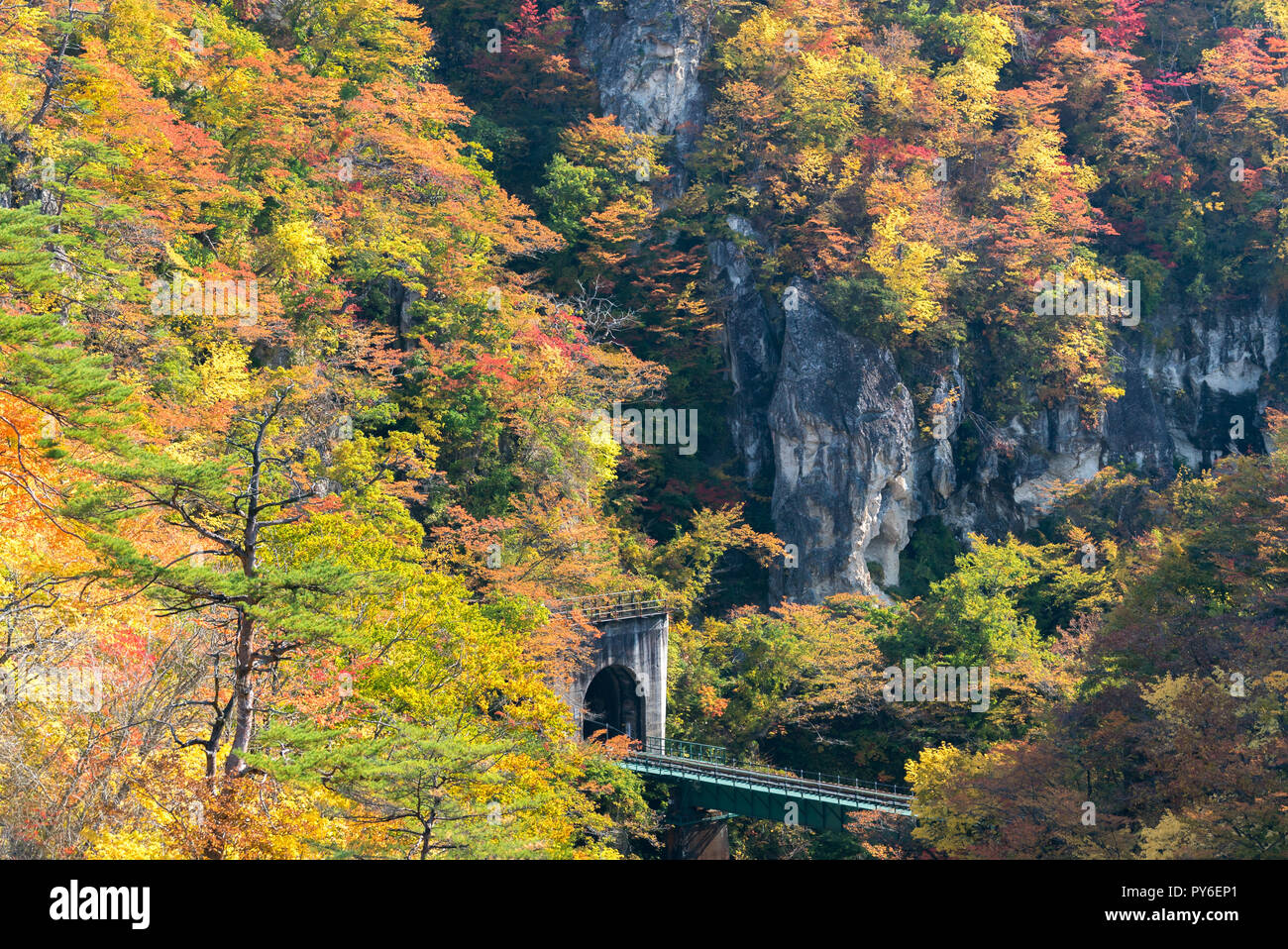 Naruko Gorge valley with rail tunnel in Miyagi Tohoku Japan Stock Photo ...