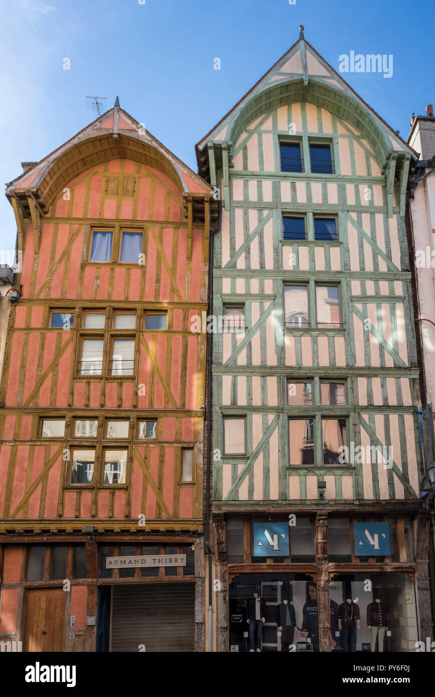 Traditional 16th century fronts of half-timbered houses in the old town ...