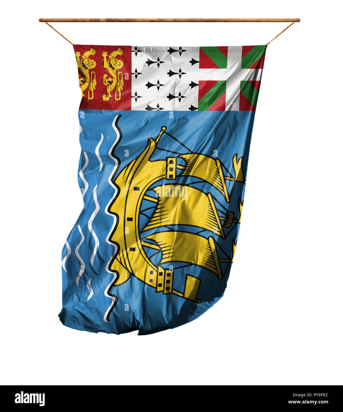 Flag of Saint Pierre and Miquelon. Vertical flag.Isolated on a white ...