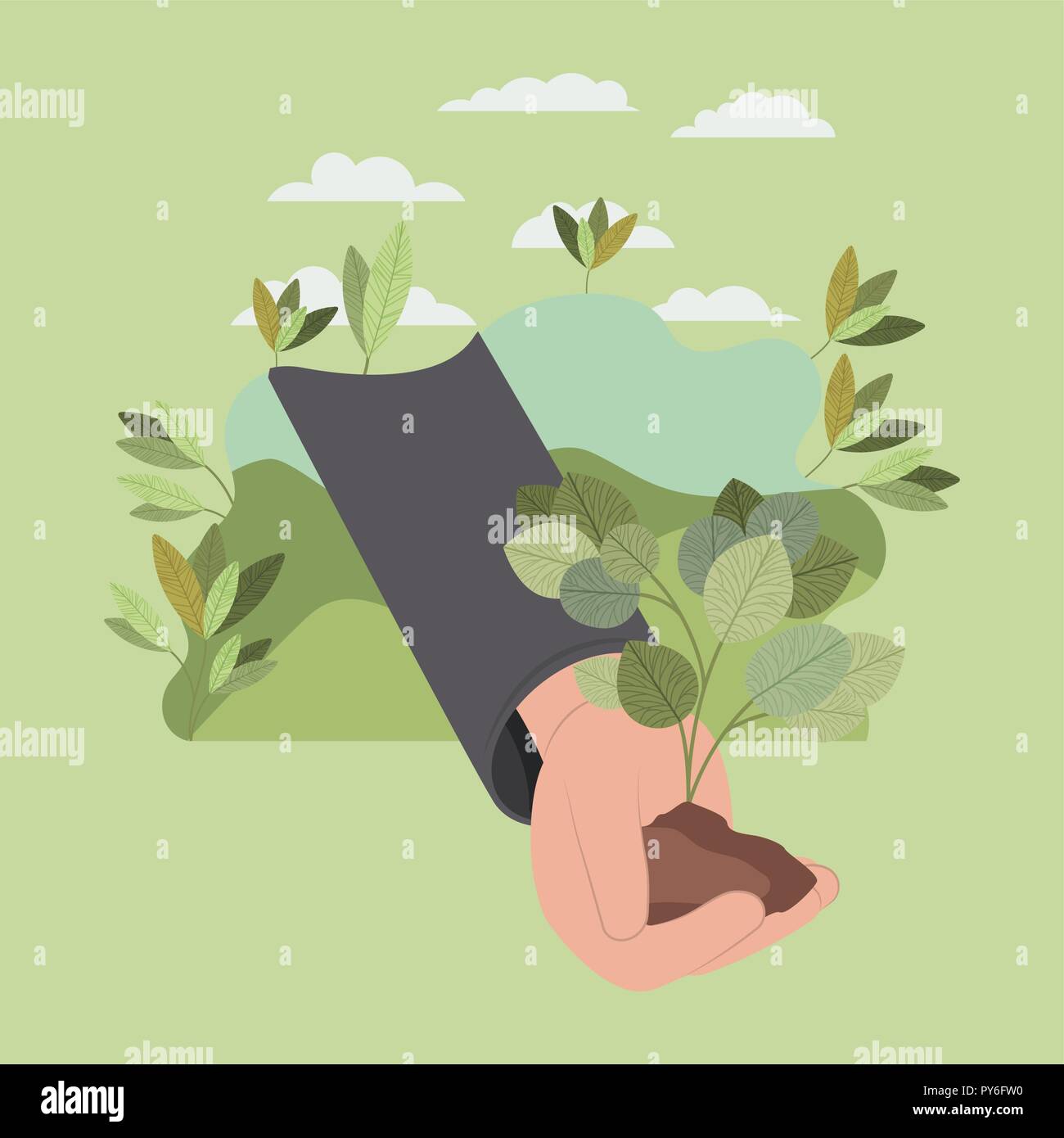 hand lifting tree plant Stock Vector Image & Art - Alamy