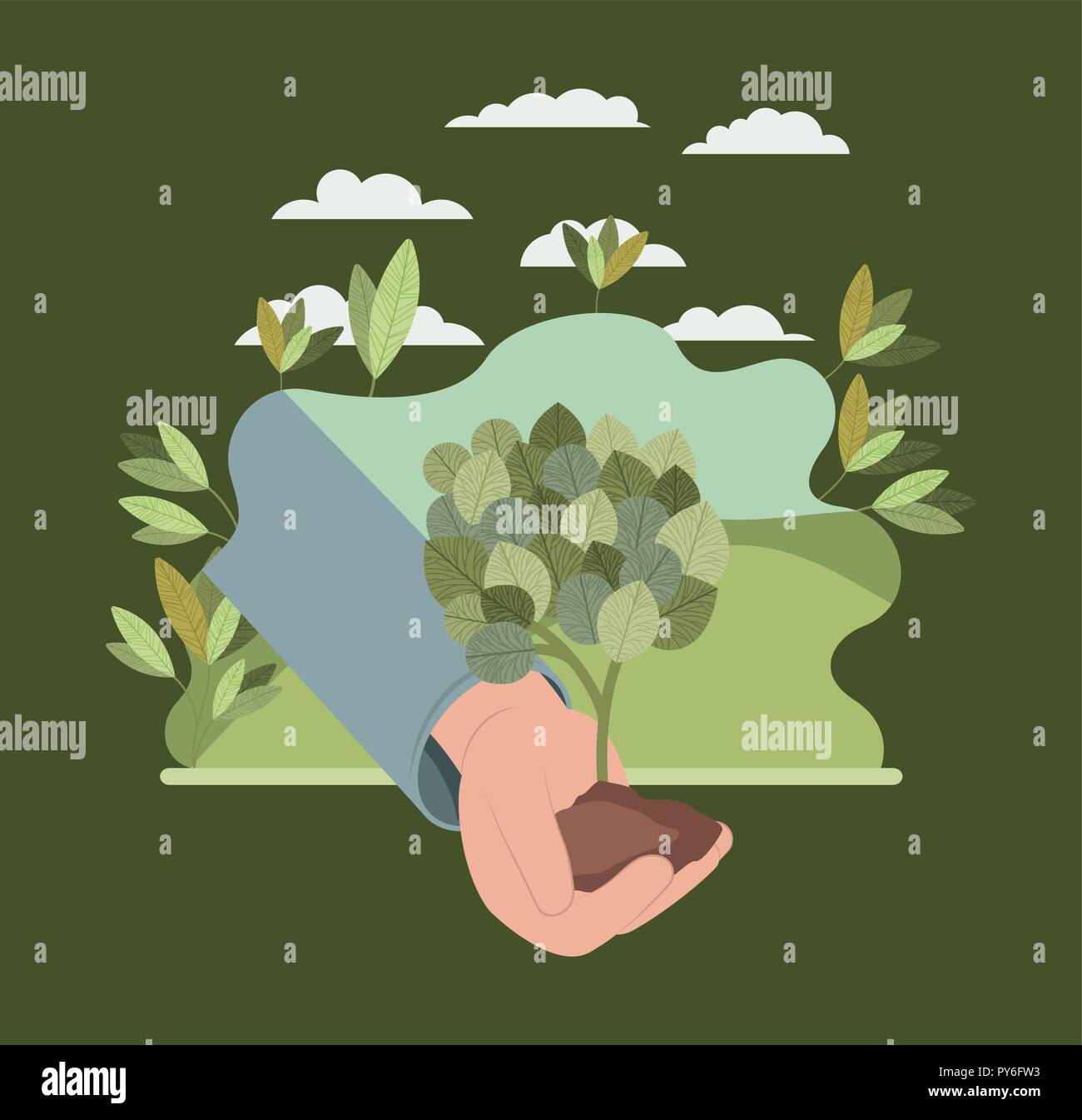 hand lifting tree plant Stock Vector Image & Art - Alamy