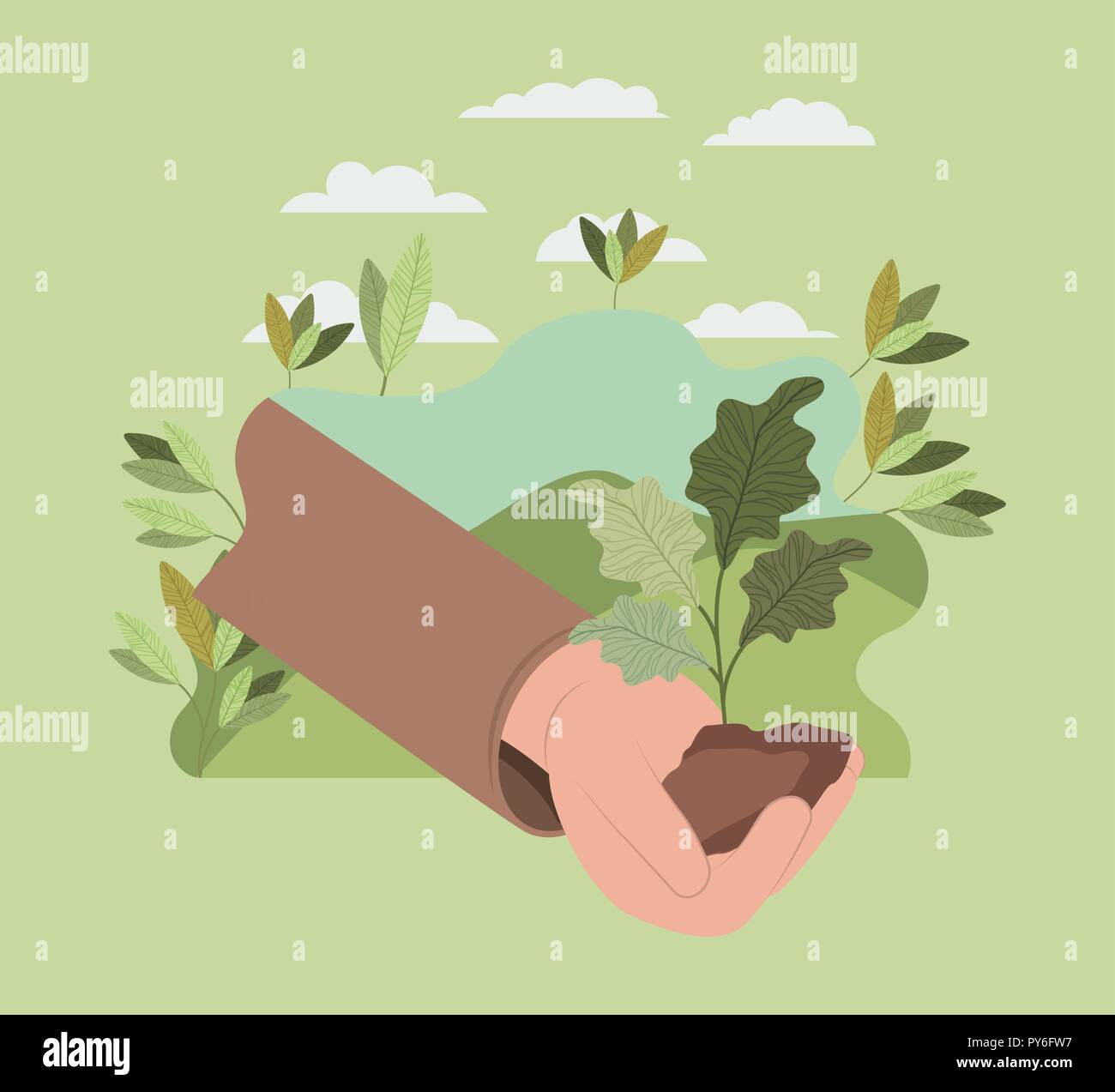 hand lifting tree plant Stock Vector Image & Art - Alamy