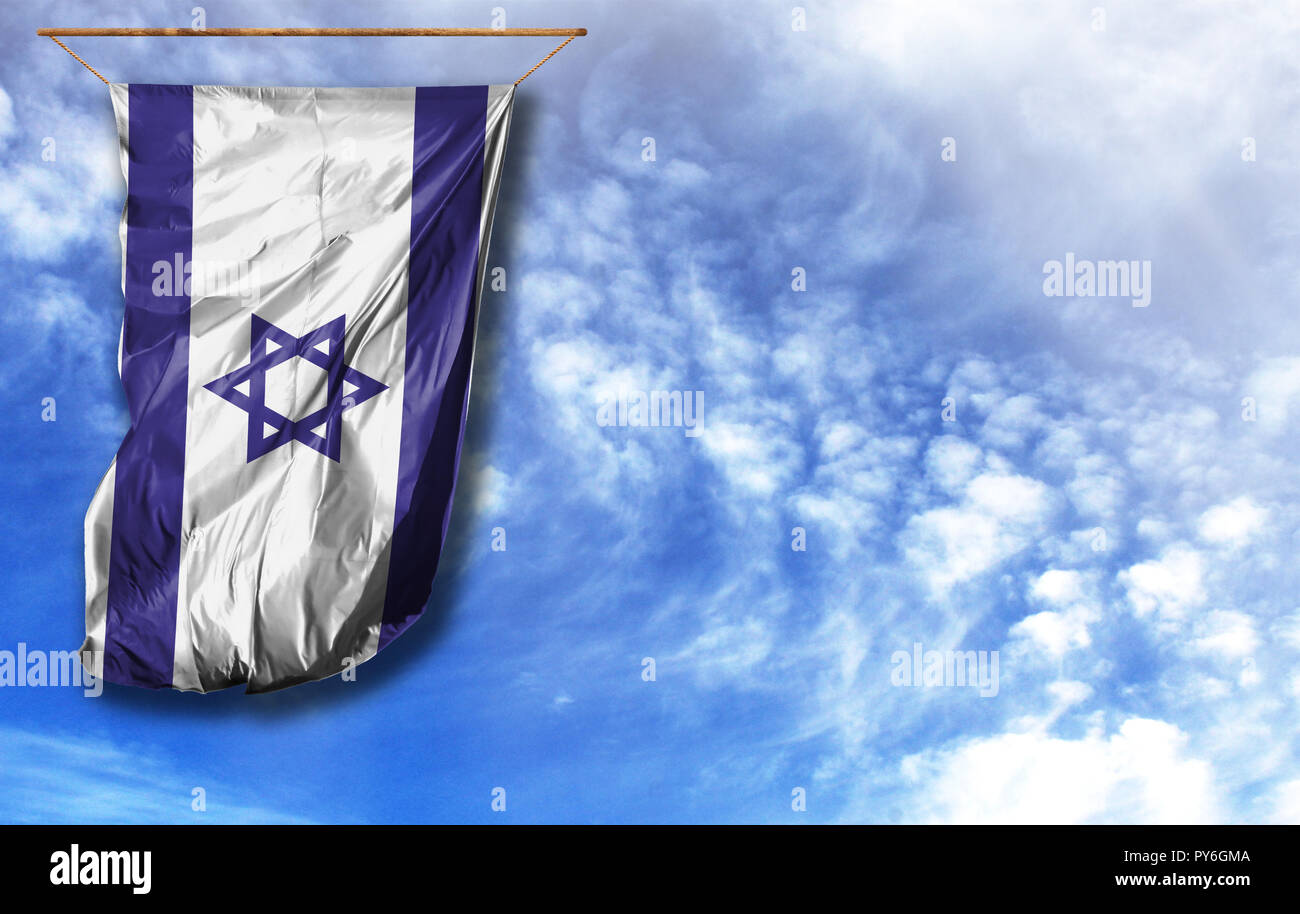 Flag of Israel. Vertical flag, against blue sky with place for your ...