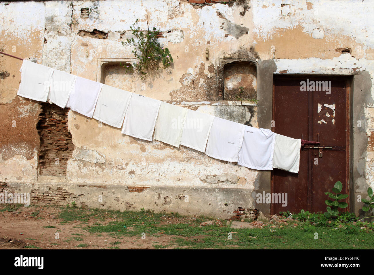 The rustic door, window, and clothes line in Varanasi. Taken in India ...