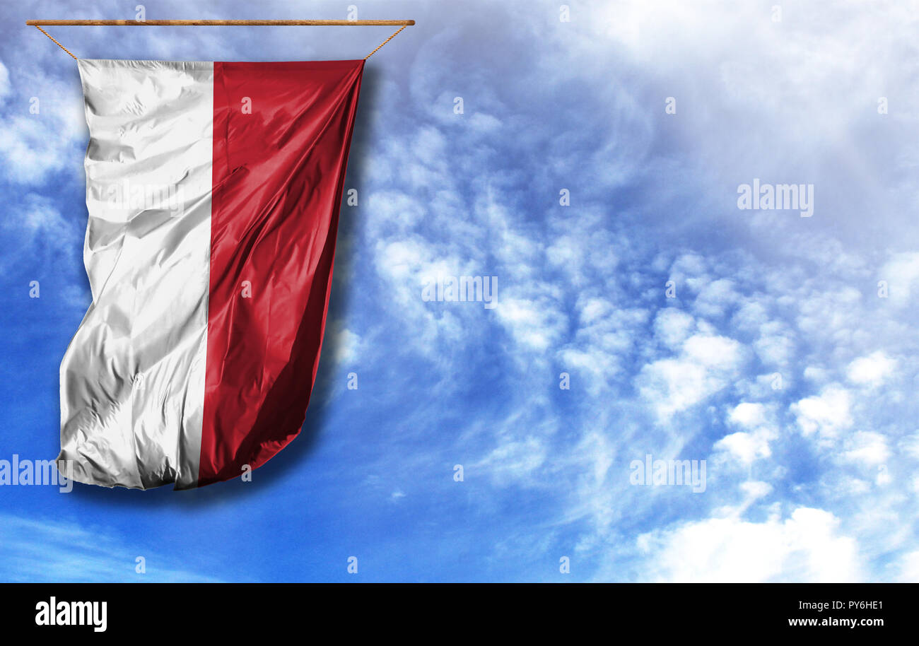 Flag of Indonesia. Vertical flag, against blue sky with place for your ...