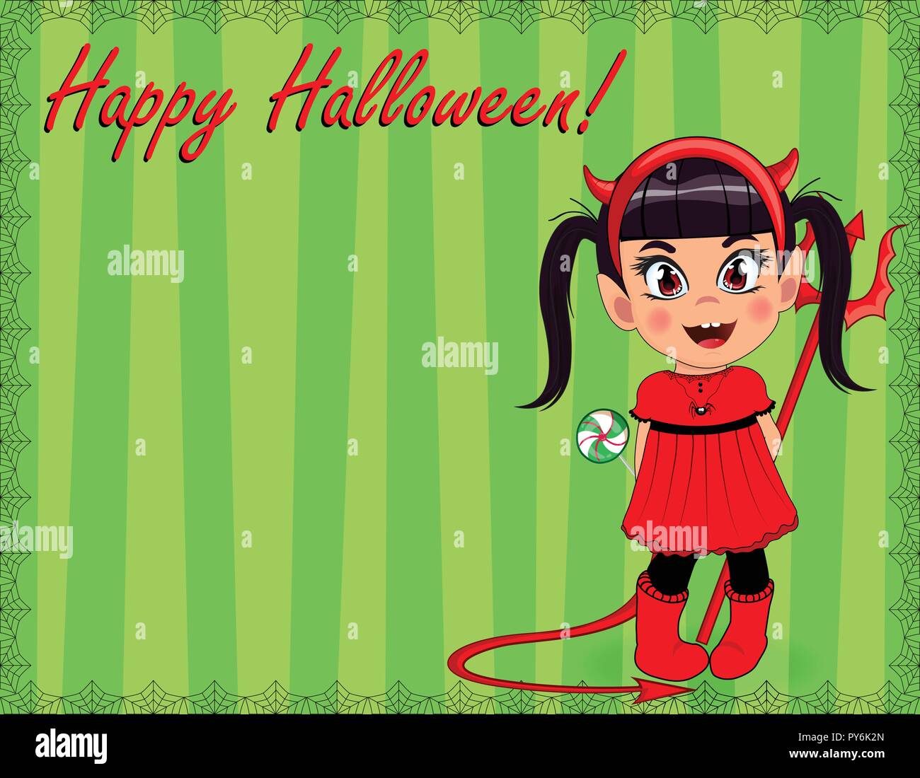 Vector cartoon illustration of little cute naughty baby girl in red ...