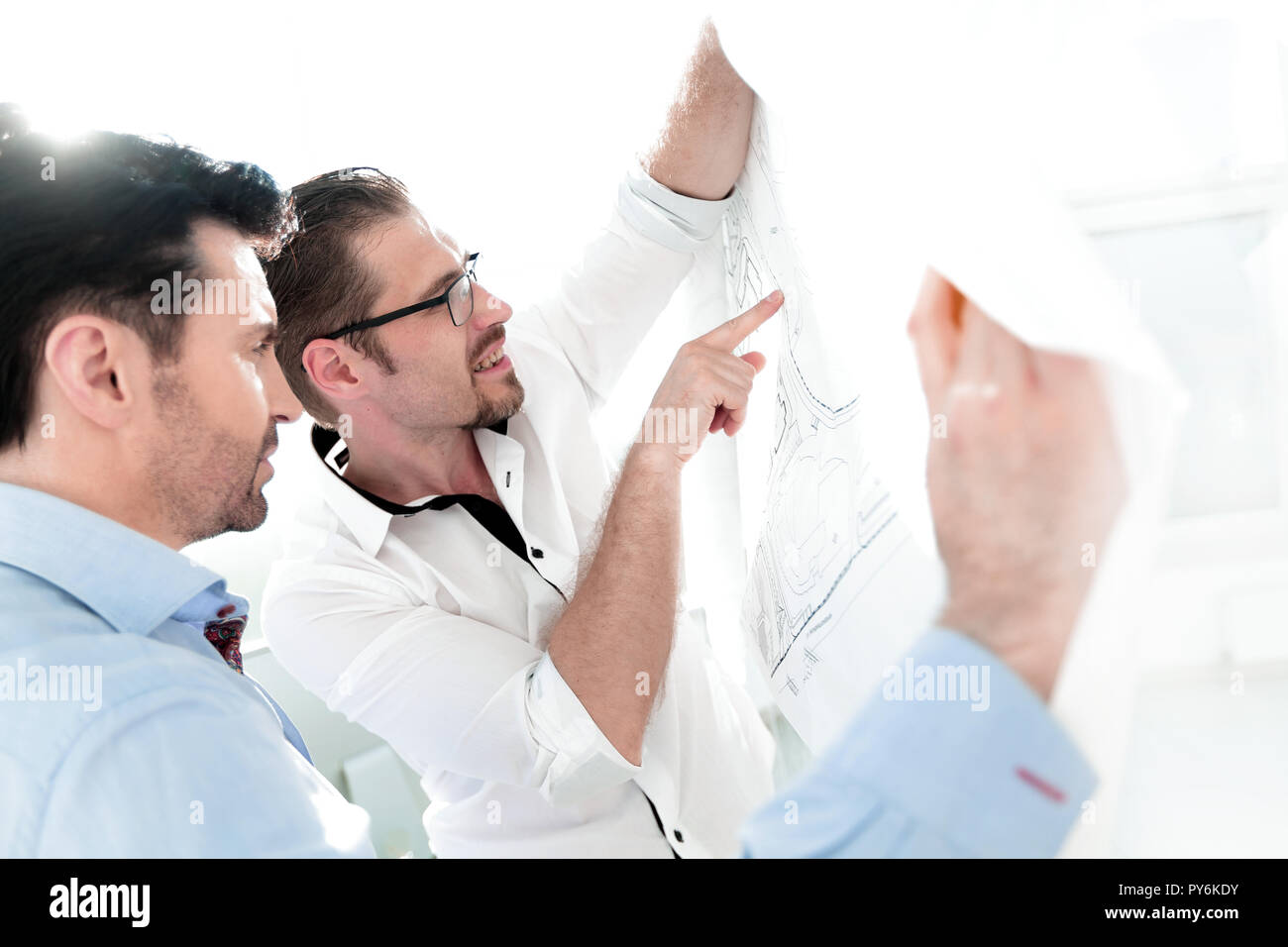 background image two business people discussing a new project Stock ...