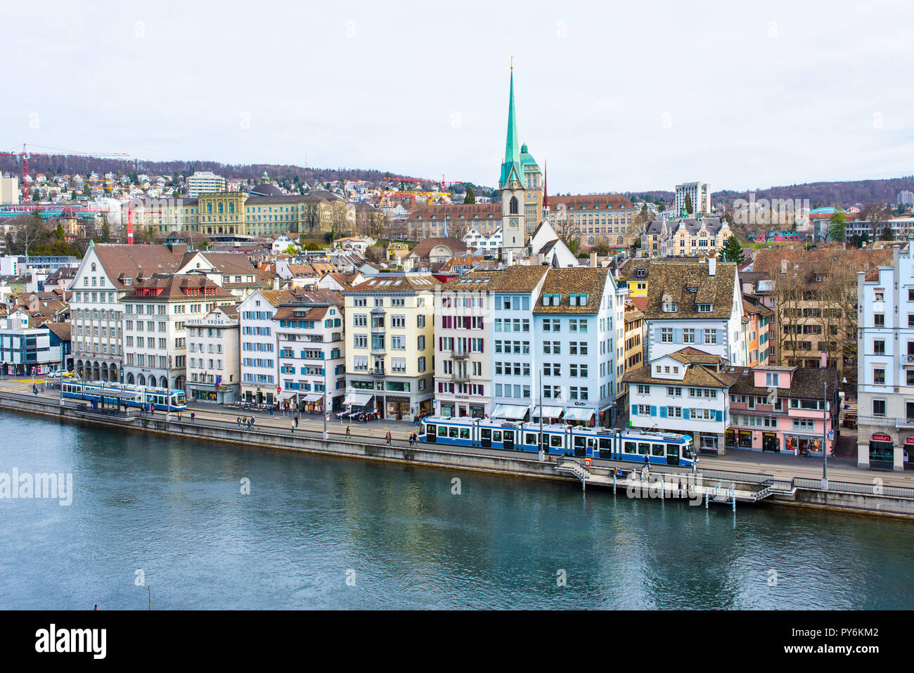 Zurich, Switzerland - March 2017: Aerial view of Zurich city center ...