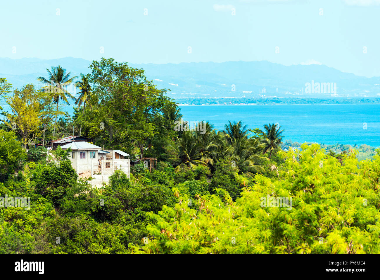 View of the building on a background seascape, Cebu, Philippines. Copy ...