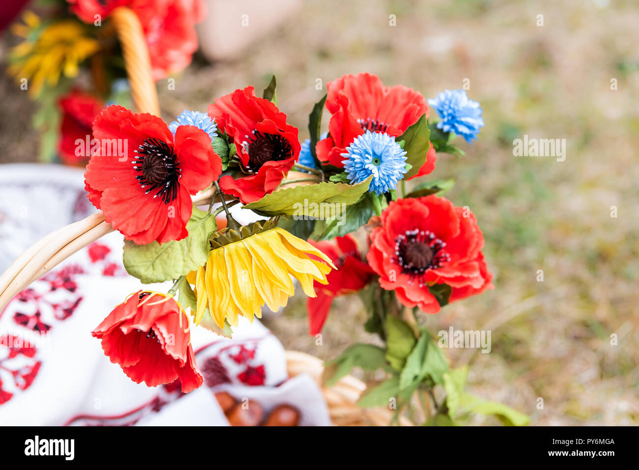 Red poppy flower wreath decoration on Eastern Orthodox easter passover ...