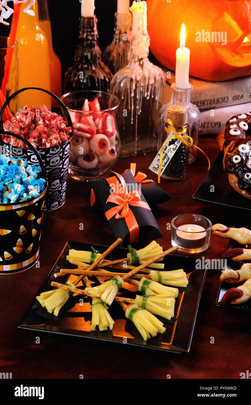 Cheese snack in the form of a witch’s broom. Great idea of serving at a ...