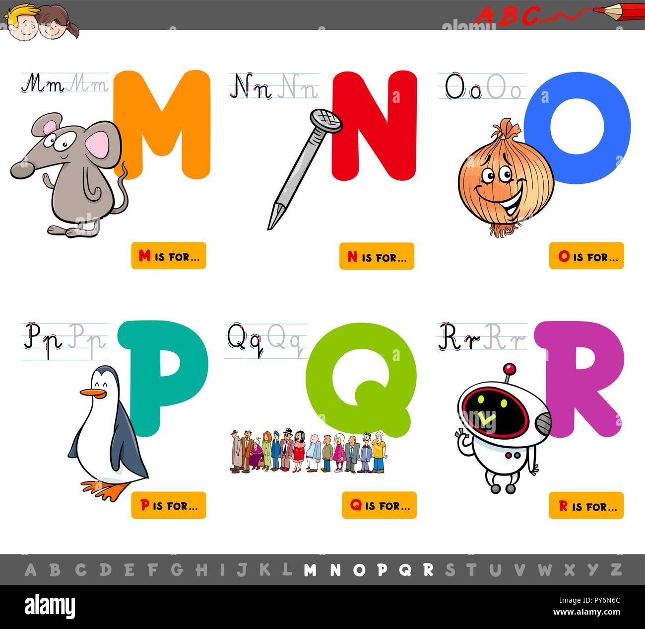 Cartoon Illustration of Capital Letters Alphabet Educational Set for ...