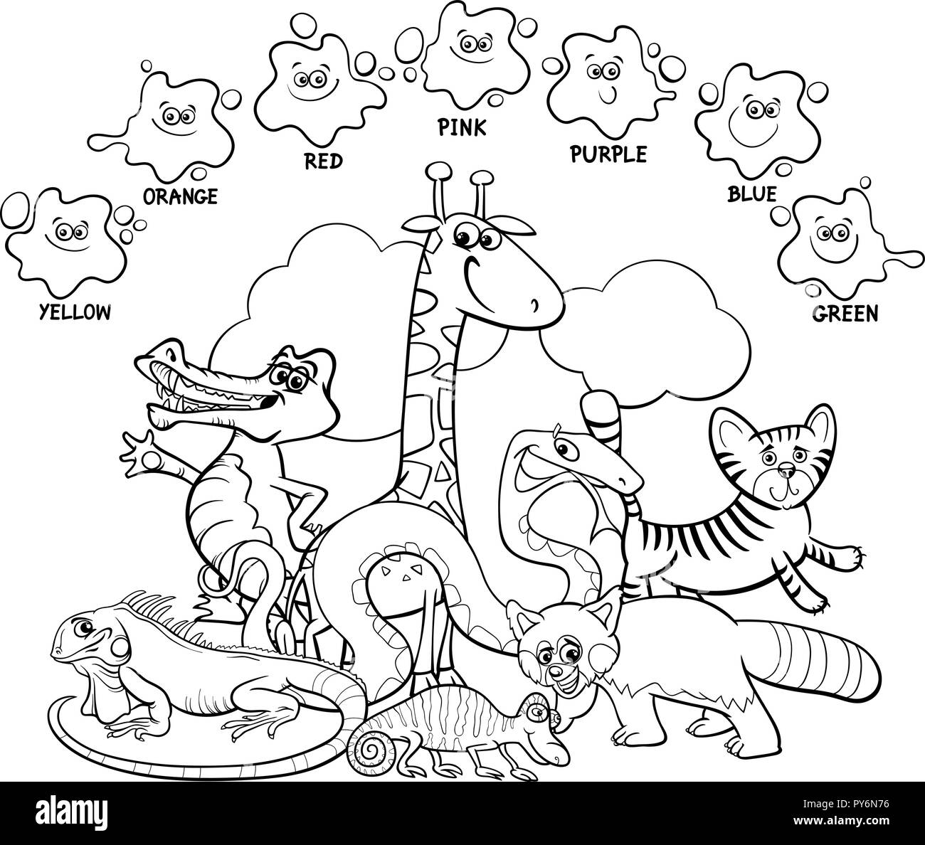 Black and White Cartoon Illustration of Basic Colors Educational Page ...