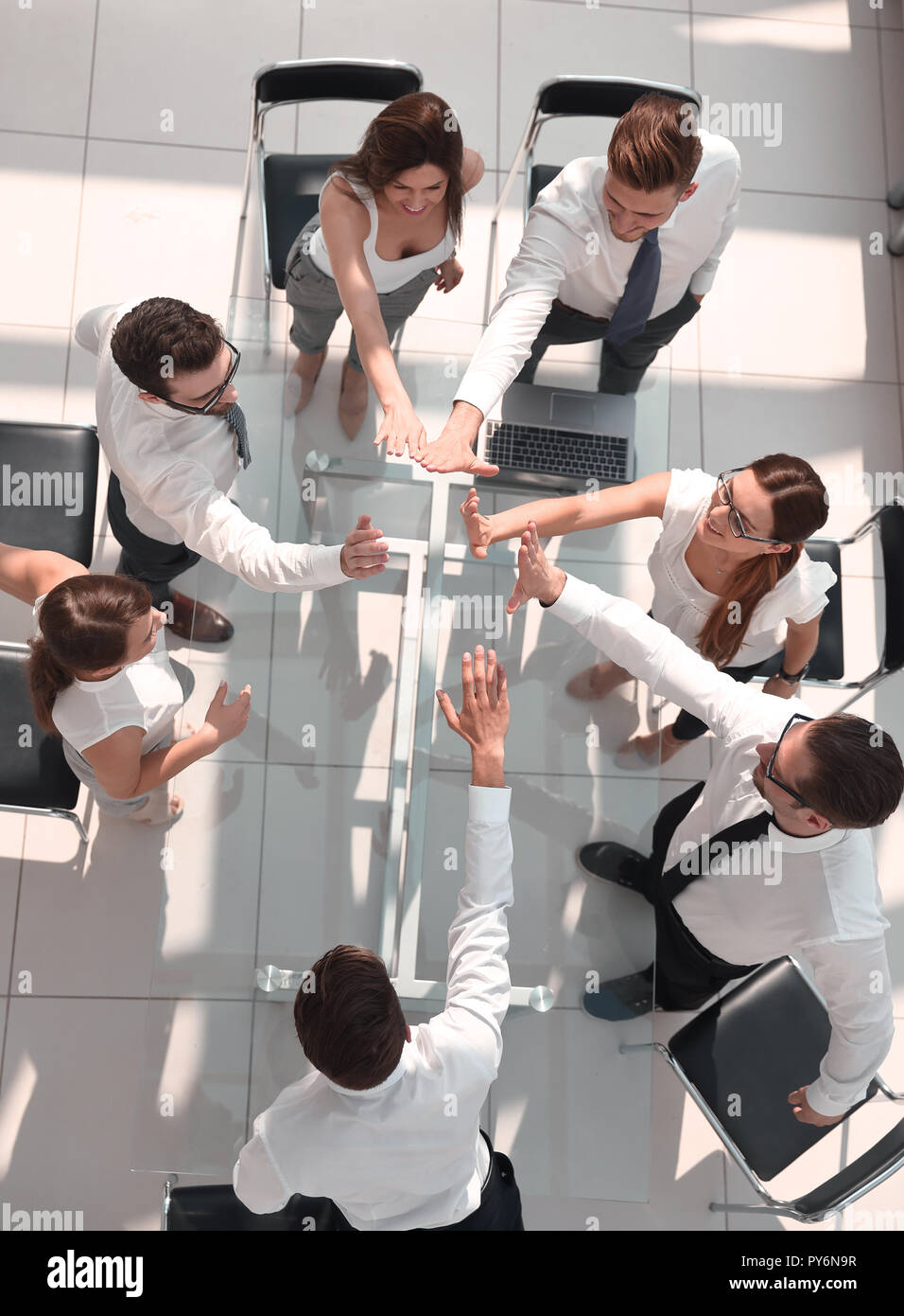 top view.employees of the company showing their unity Stock Photo - Alamy