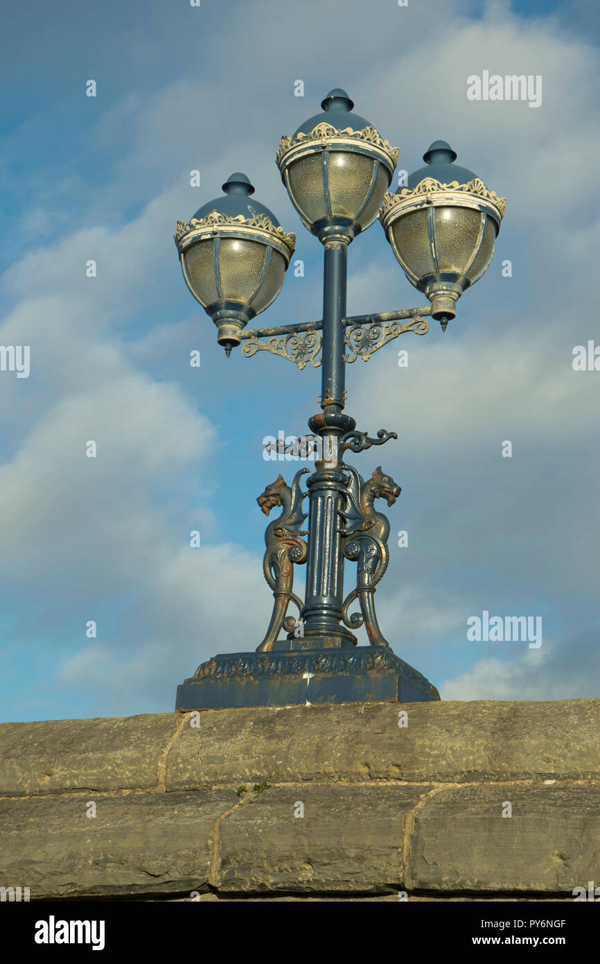 Crafted lamp post on bridge in Aberystwyth,Ceredigion,Wales Stock Photo ...