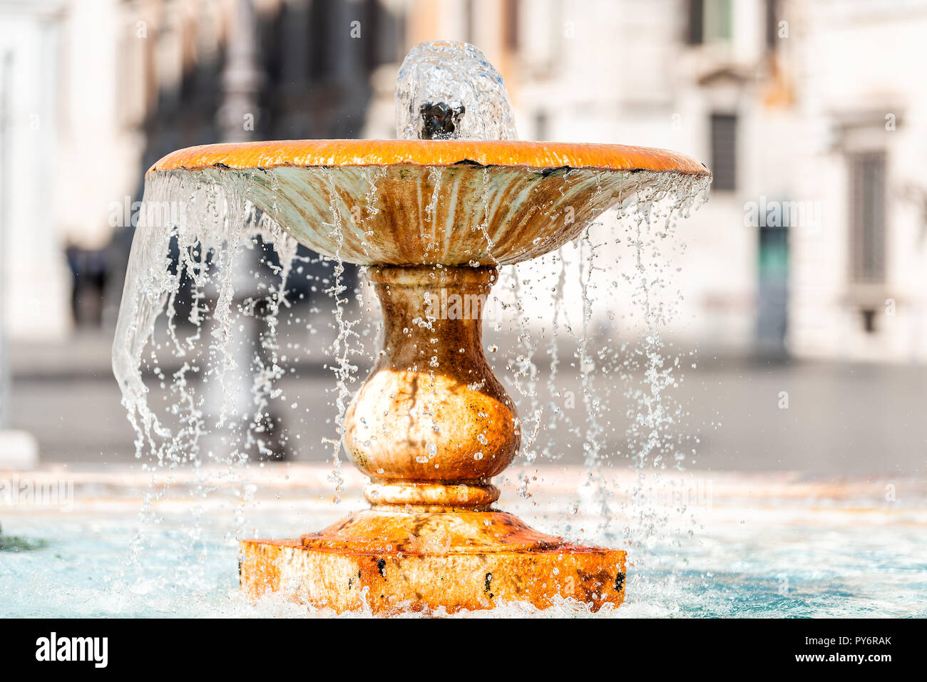 Rome, Italy Closeup of Fountain in Piazza in historic city street with ...