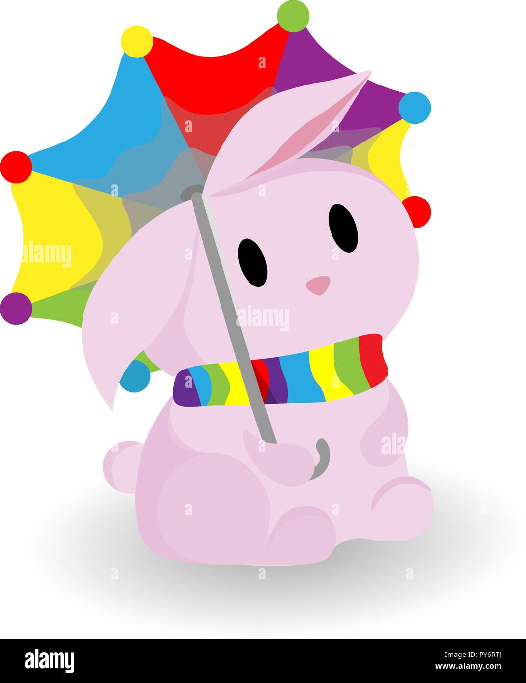 Vector childish illustration of a rabbit under an umbrella. During the ...