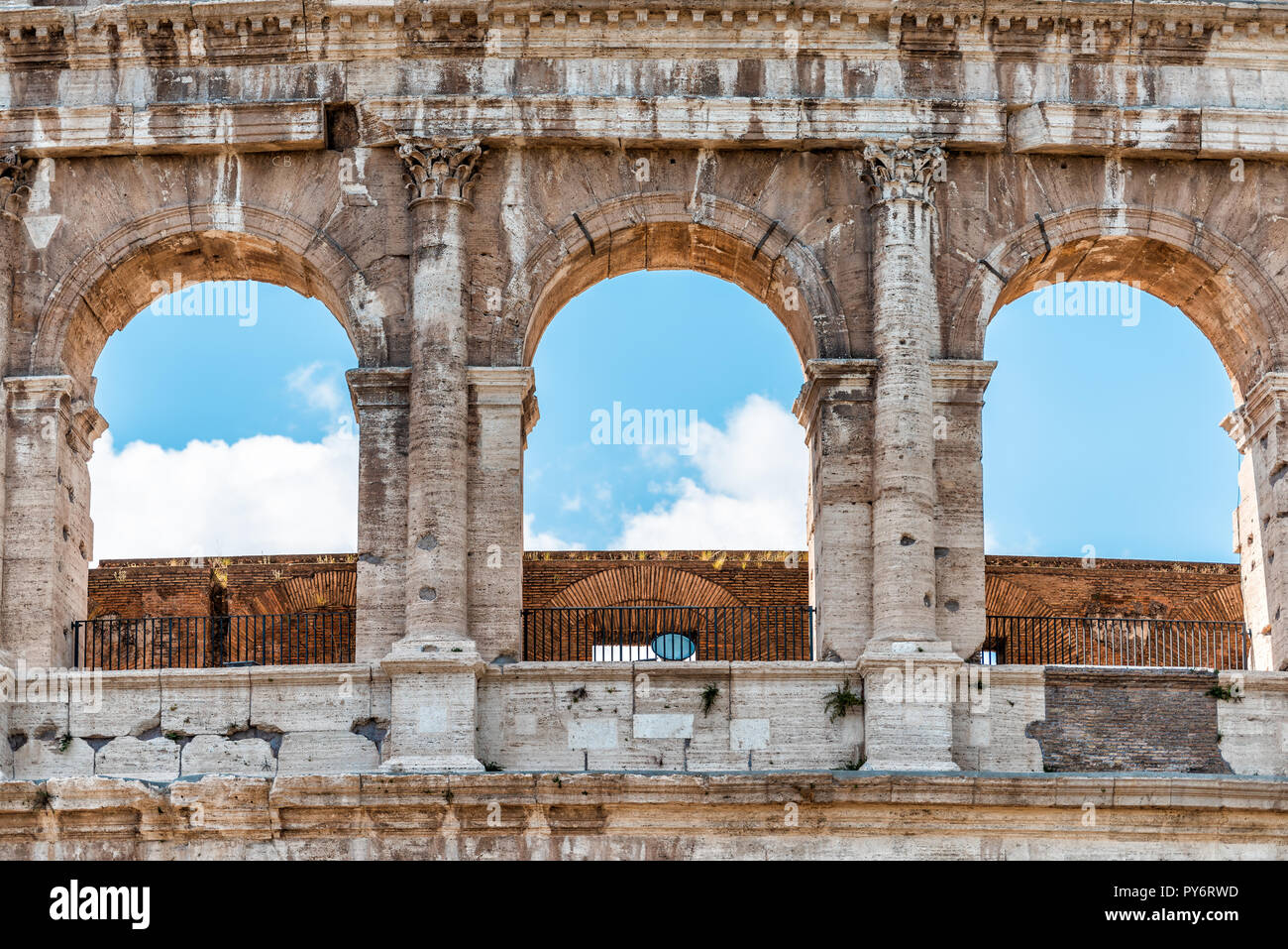 Rome, Italy closeup of historic city Colosseum architecture windows ...