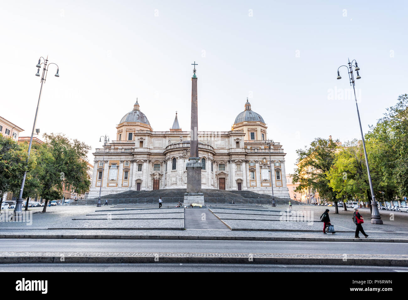 Rome, Italy - September 5, 2018: City park piazza square with Obelisco ...