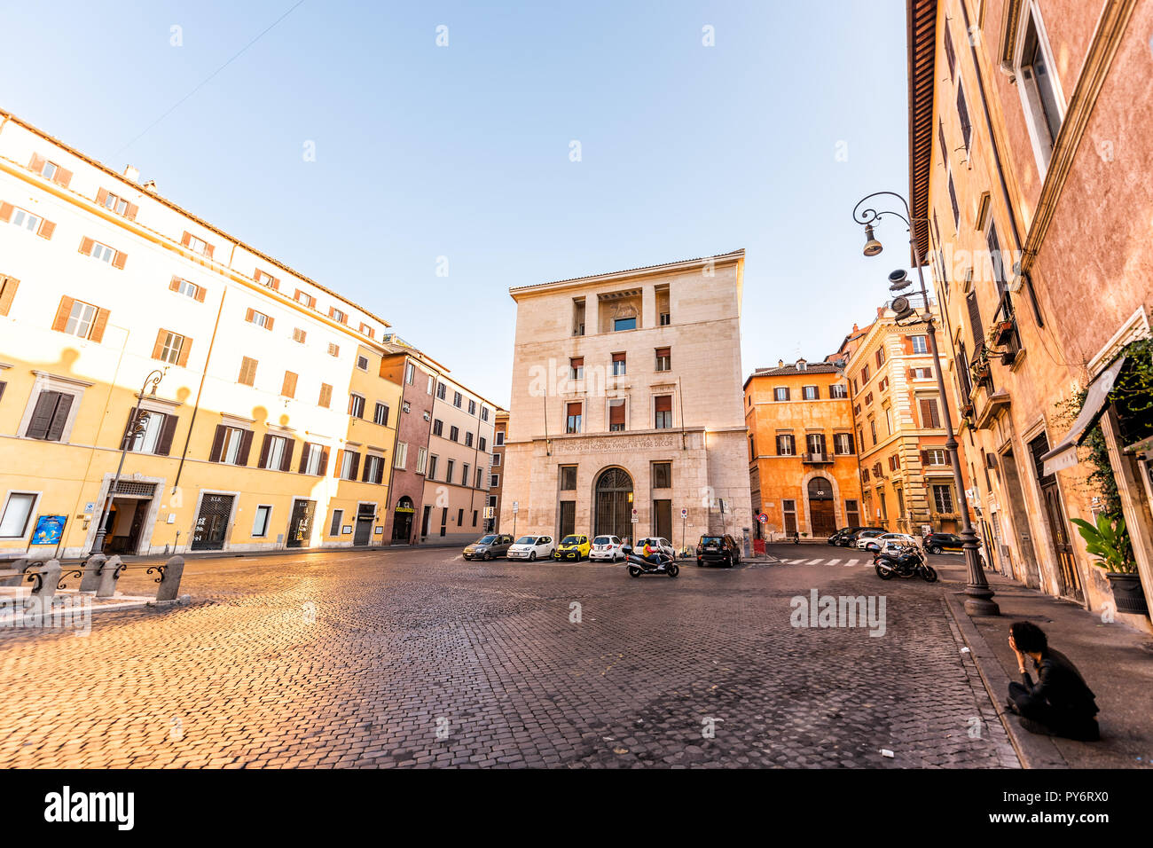 Rome, Italy - September 5, 2018: Italian cobblestone street outside in ...