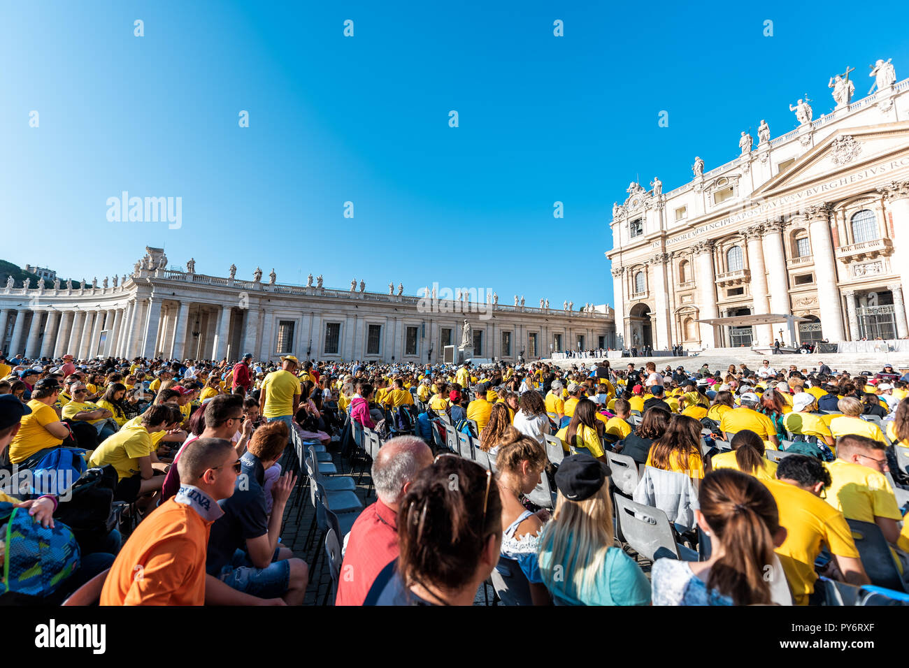 Vatican City, Italy - September 5, 2018: Many people sitting for church ...