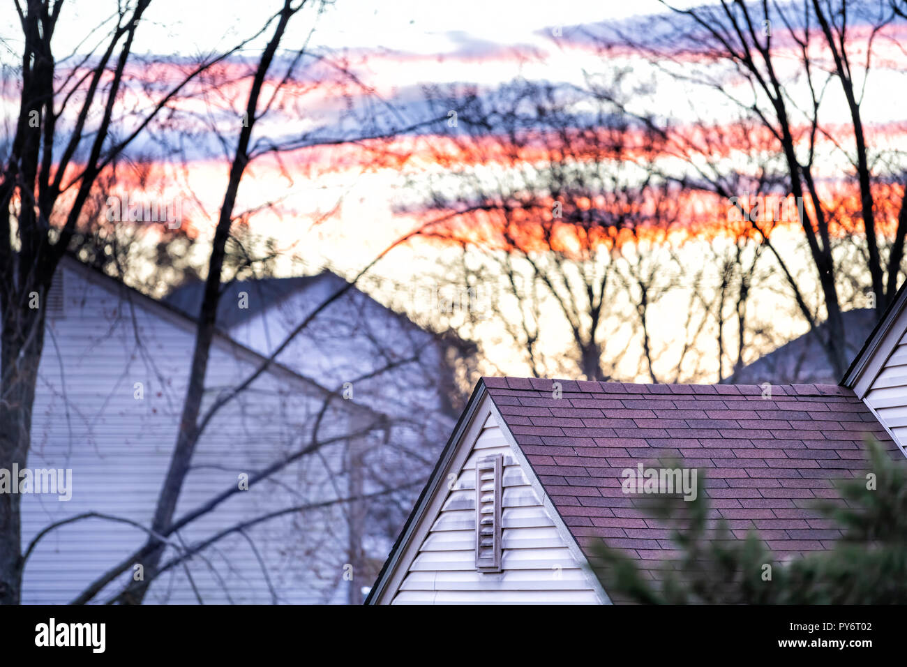 Closeup of roofs, roof, rooftops of homes, houses in residential ...