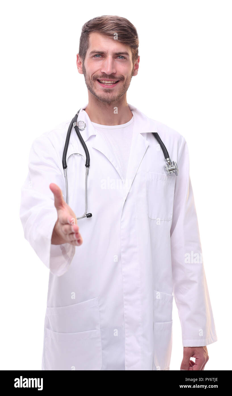 doctor therapist holding out his hand for a handshake Stock Photo - Alamy