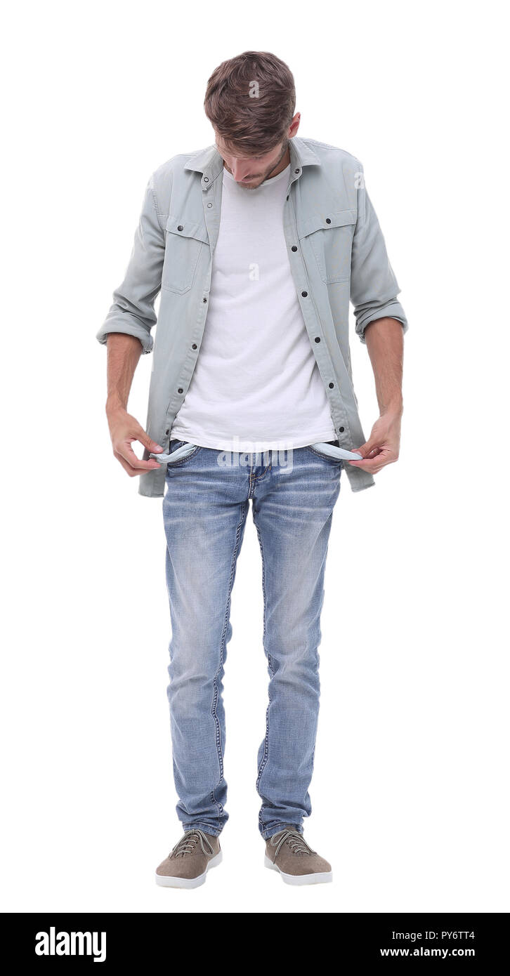 man showing his empty pockets, showing that he has no money Stock Photo ...