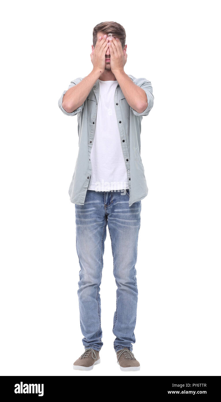 Man covering eye hand in Cut Out Stock Images & Pictures - Alamy