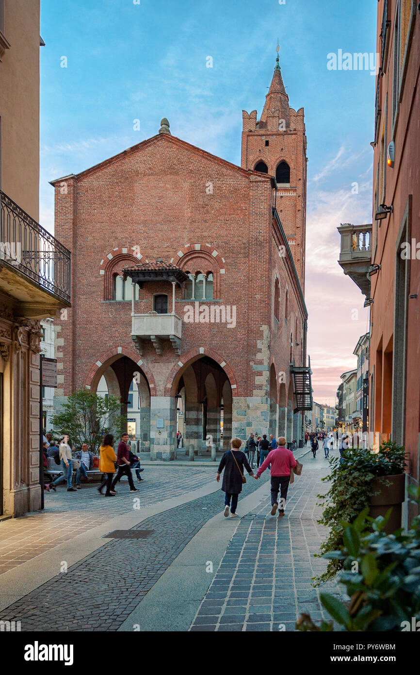 Monza, Italy - 07 October 2018: An old couple walks hand in hand ...