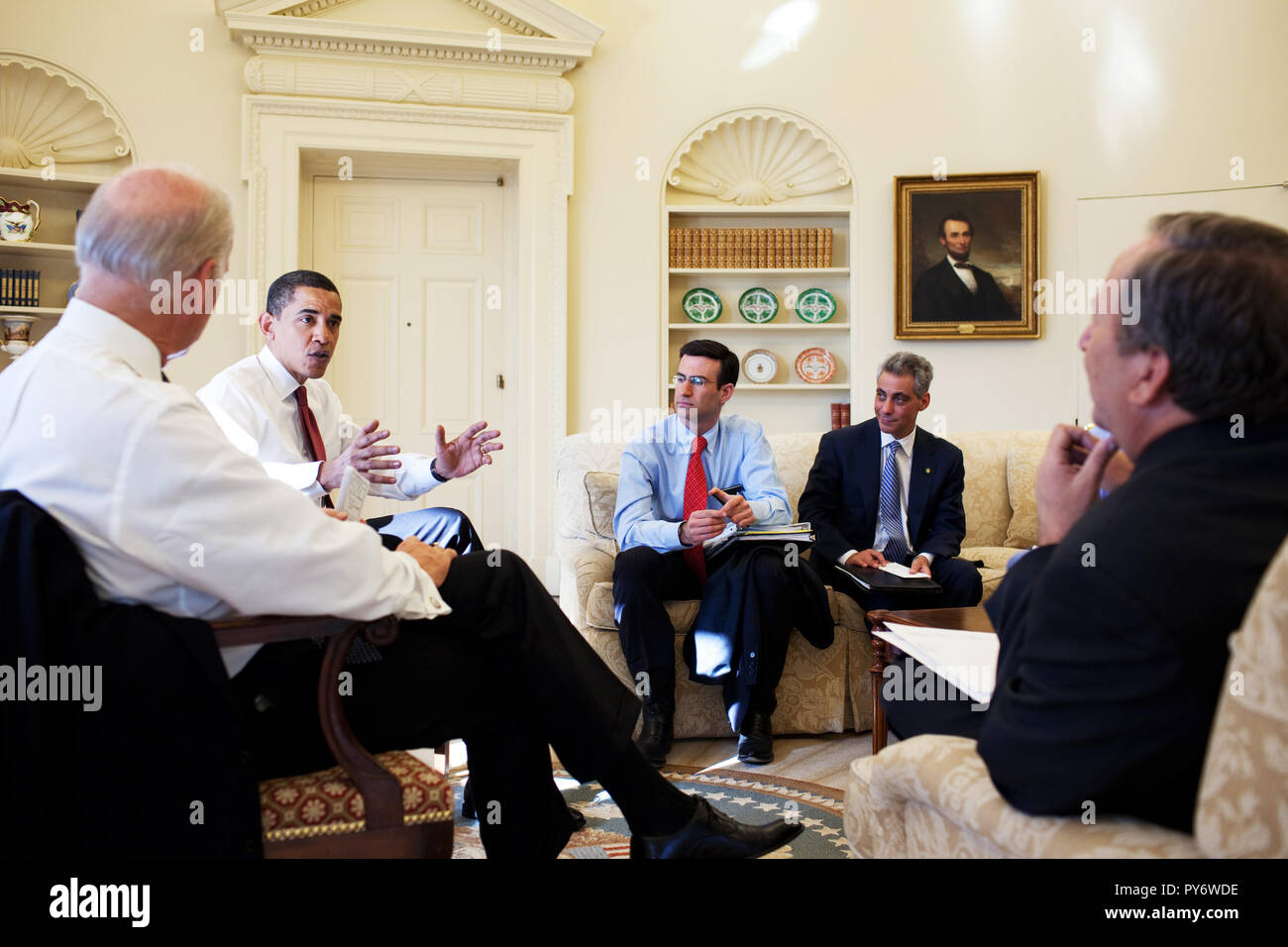 President Barack Obama at the Daily Economic Briefing in the Oval ...
