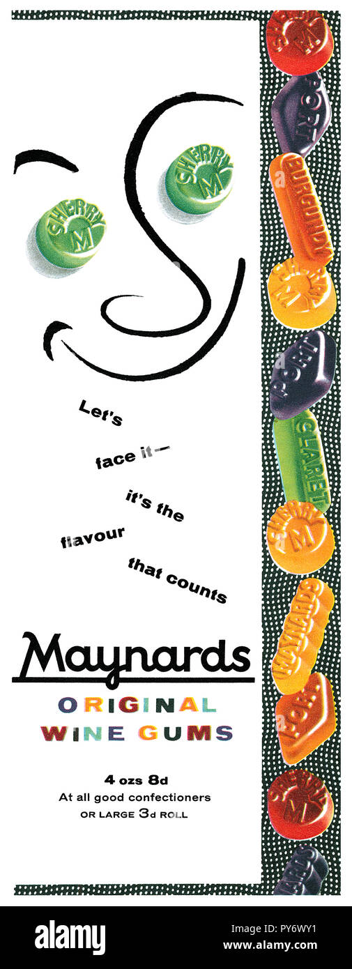 1958 British advertisement for Maynards Wine Gums Stock Photo - Alamy