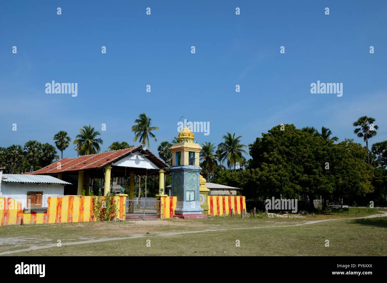 Temple compound walls and pagoda on Delft island Jaffna Sri Lanka Stock ...