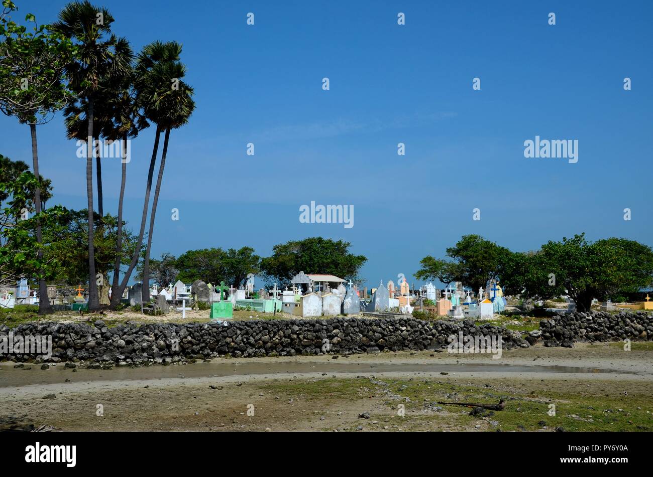 Graves with crosses at Christian cemetery graveyard on Delft island ...