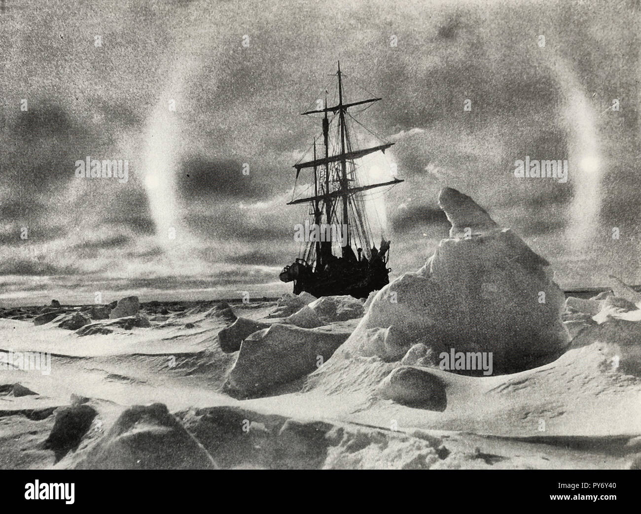 The HMS Endurance caught in the ice during the Shackleton Expedition ...