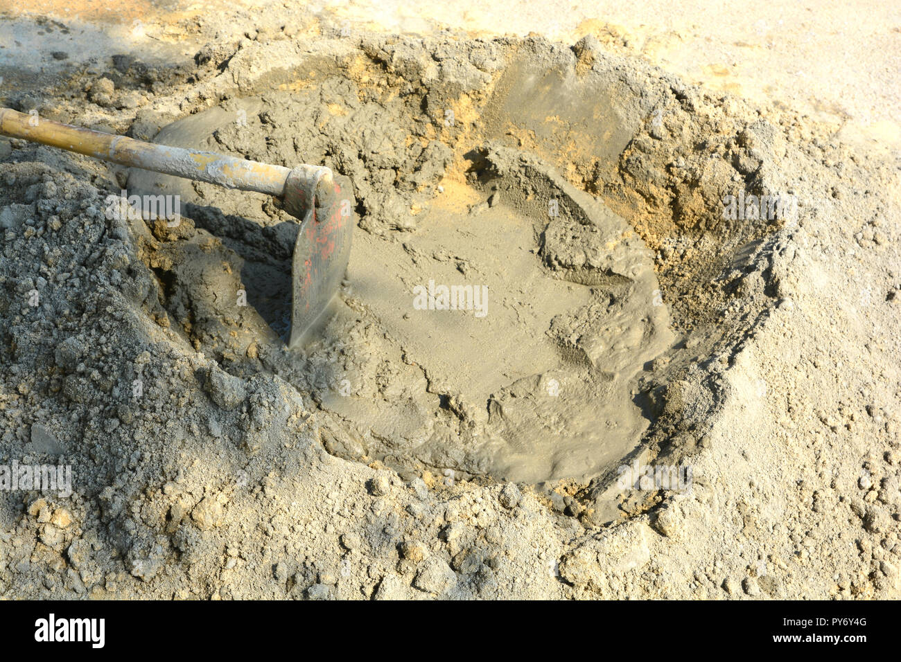compacted sand Waiting to be mixed with cement Stock Photo - Alamy