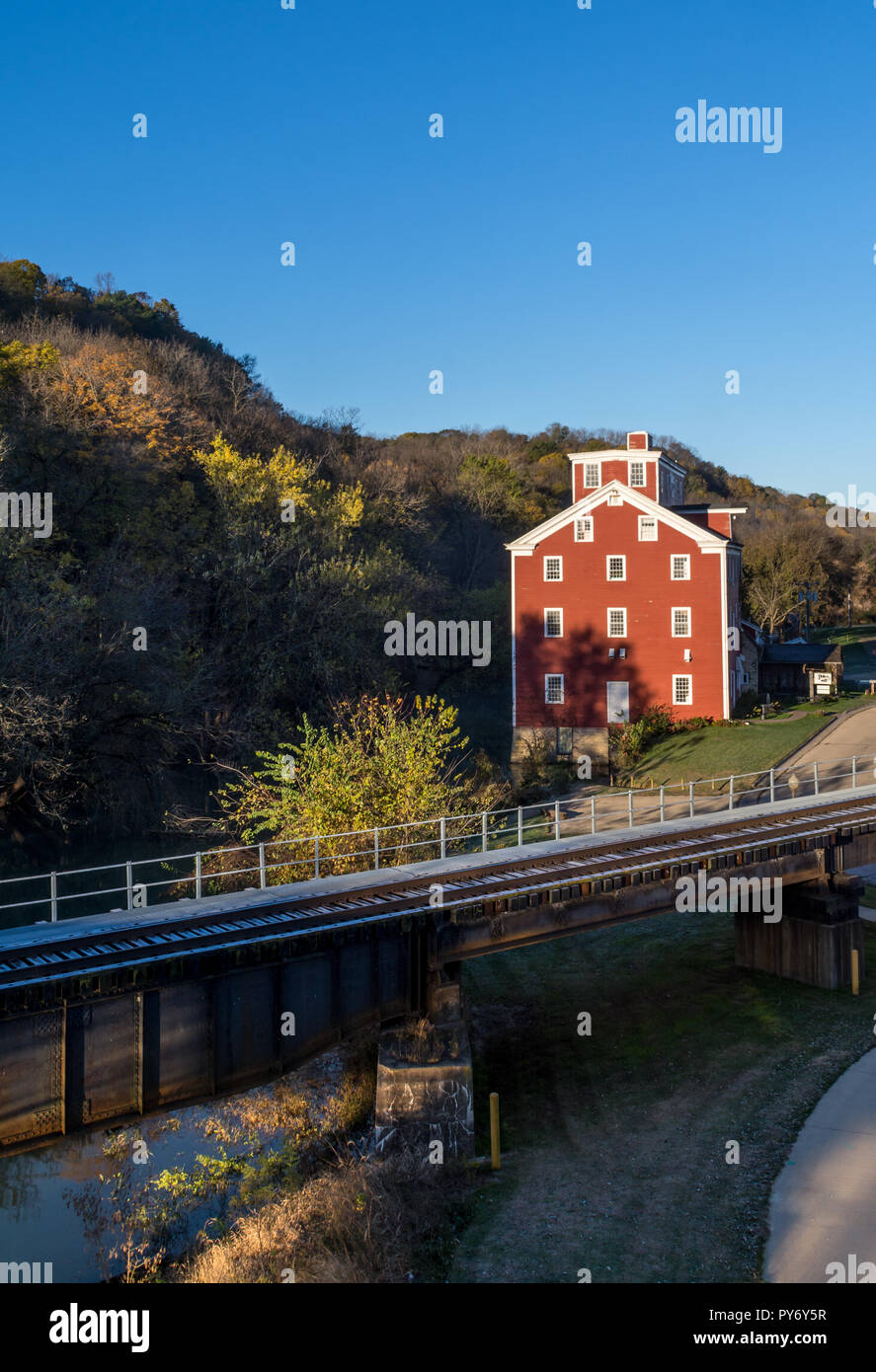 Old red grist mill in the early morning light, Bellevue, Iowa Stock ...