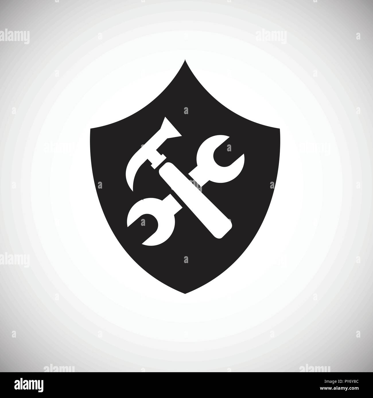 Wrench with hammer on shield white background Stock Vector Image & Art - Alamy