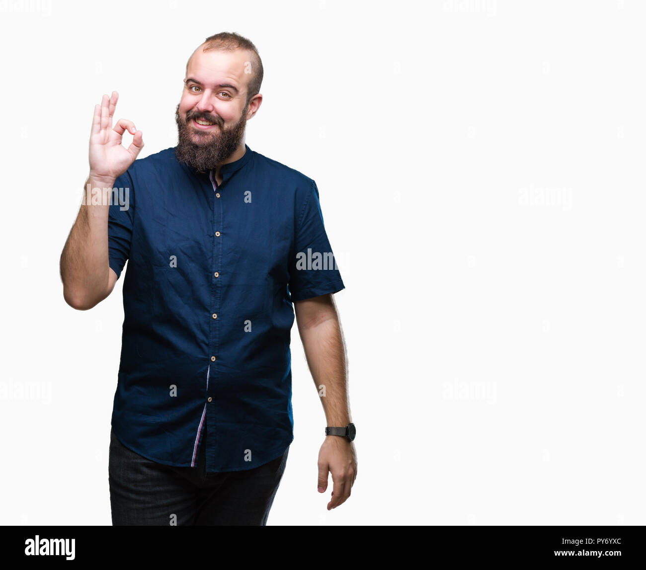 Young caucasian hipster man over isolated background smiling positive ...
