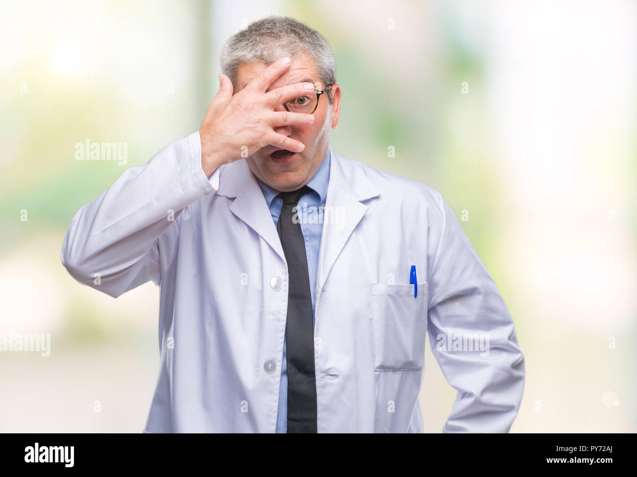 Handsome senior doctor, scientist professional man wearing white coat ...