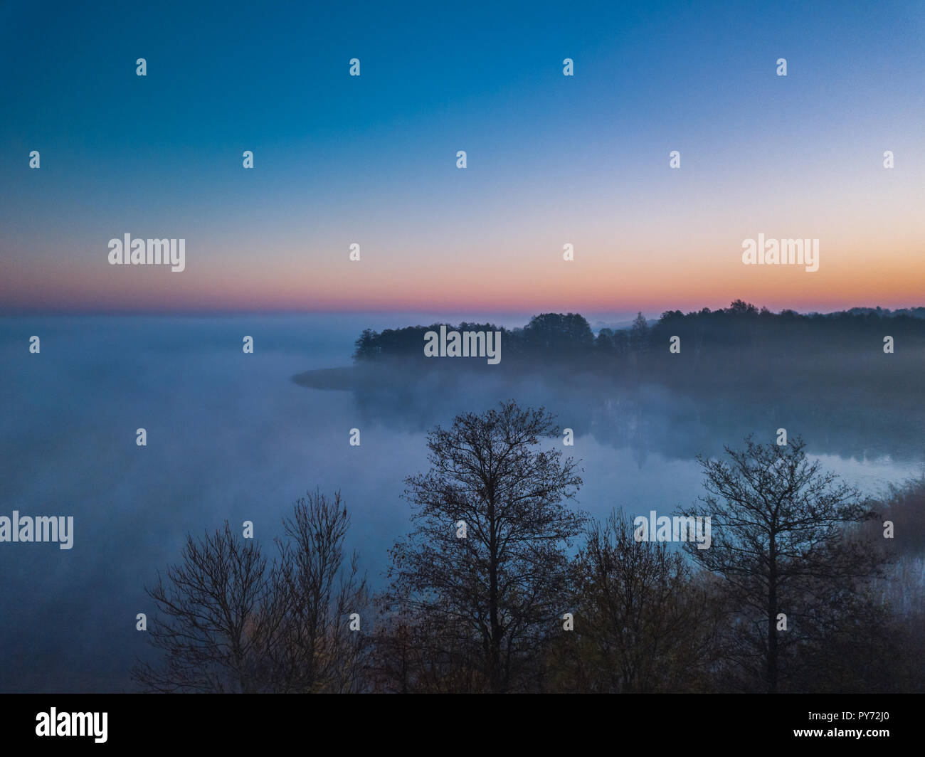 Aerial panoramic view of fog at Autumn, Lithuania Stock Photo - Alamy