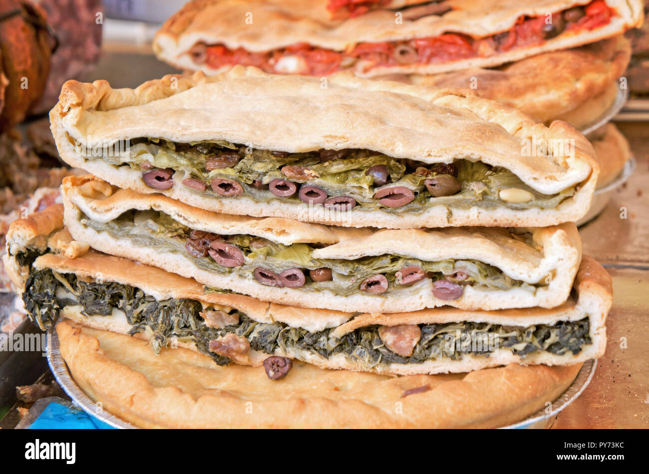 Assortment of Italian tiella Stock Photo - Alamy